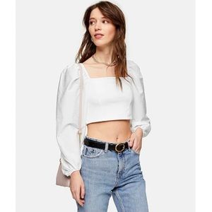 Topshop | Tops | Topshop Balloon Sleeve Poplin Crop Top | Poshmark